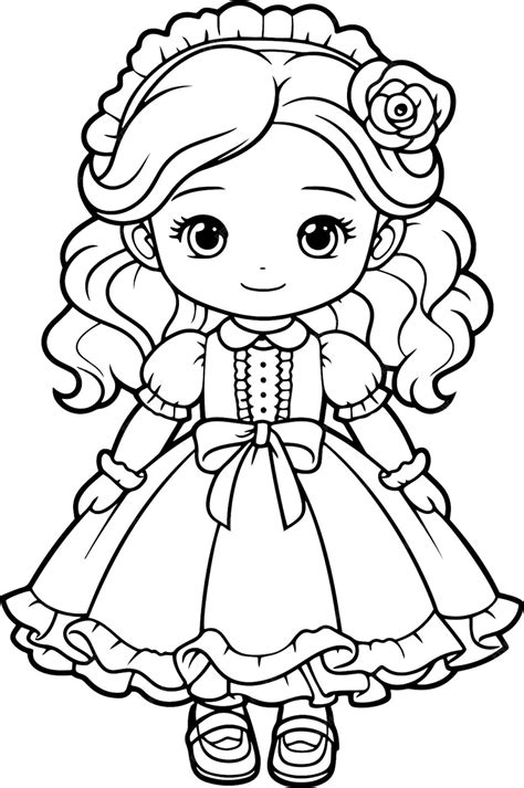Doll Vector Illustration Black And White Outline Doll Coloring Book Or