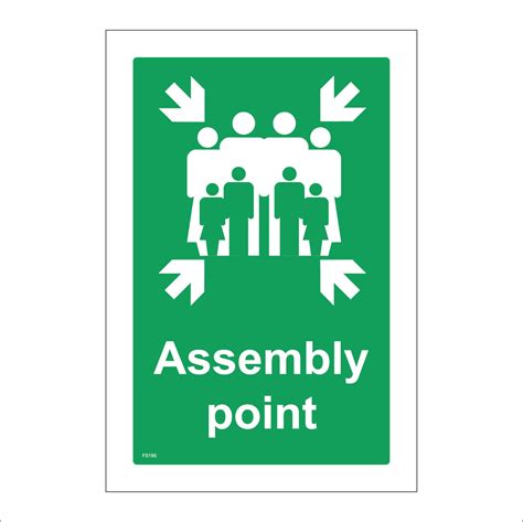 Fire Assembly Point Sign With Four Arrows Pointing To Group Of People Pwdirect