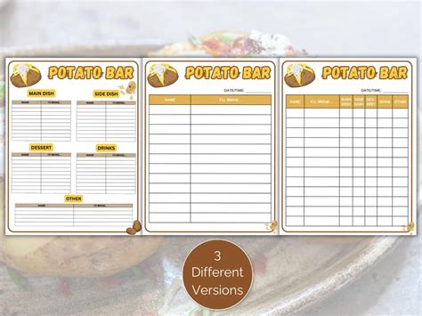 Baked Potato Potluck Sign Up Sheet Printable Baked Potato Potluck