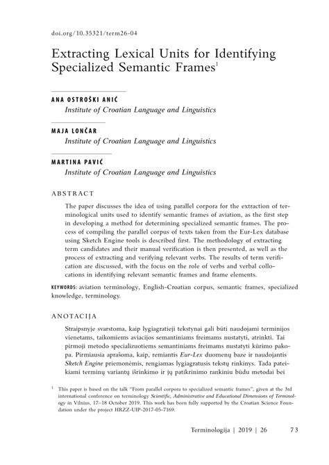 Pdf Extracting Lexical Units For Identifying Specialized Semantic Frames