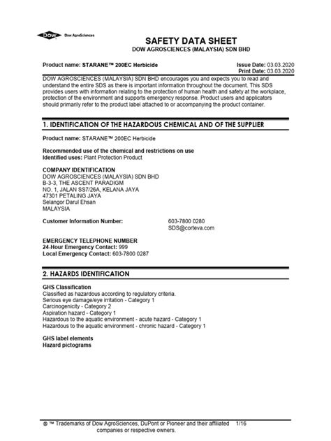 Starane Pdf Toxicity Dangerous Goods