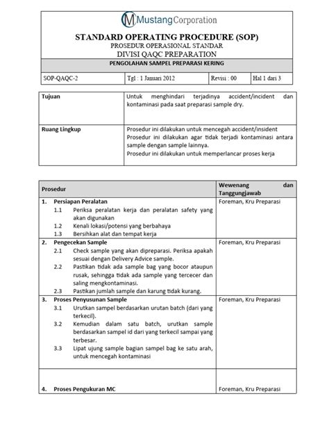 Sop Dry Sample Preparasi Pdf