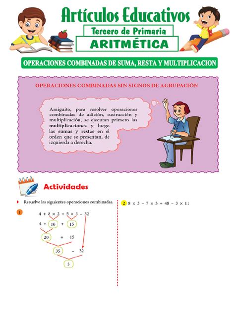 Operaciones Combinadas De Suma Resta Y Multiplicacion Para Tercero De