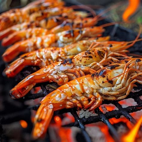 A Closeup Of Fresh Prawns Being Grilled Premium Ai Generated Image