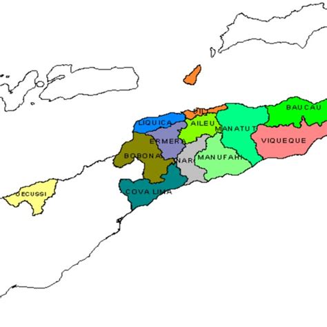 Map Of Timor Leste Showing Its 13 Districts White Areas Are Indonesian