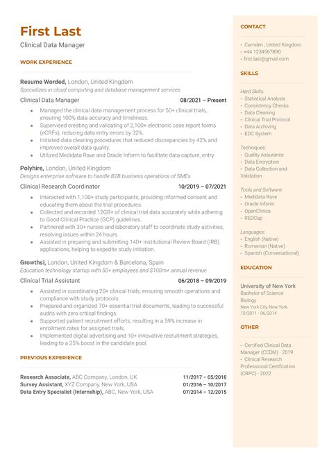 Clinical Data Manager Resume Examples For 2025 Resume Worded