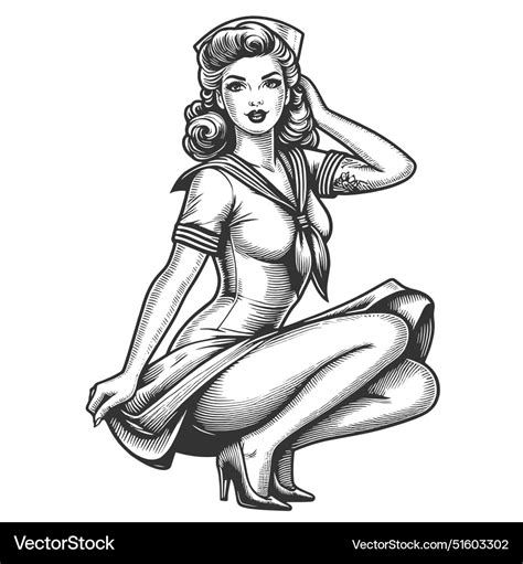 Navy Pin Up Girl Drawings Sailor Girl Pin Up Stock Illustrations