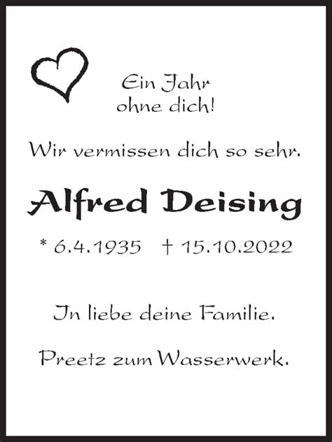 Traueranzeigen Von Alfred Deising Trauer Anzeigen De