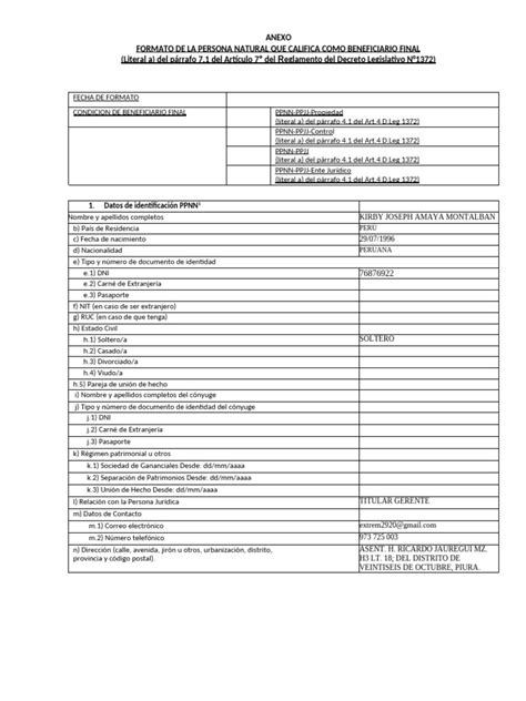 Declaracion Jurada Sobre Beneficiario Final Pdf