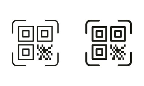 Qr Code Scanner Line And Silhouette Black Icon Set Scan Qrcode Pictogram Technology