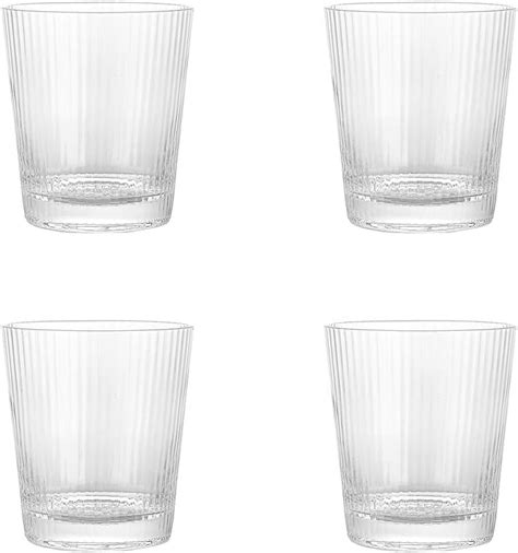Elle Decor Glass Water Cups Set Of 4 Ribbed Stackable Drinking Glasses