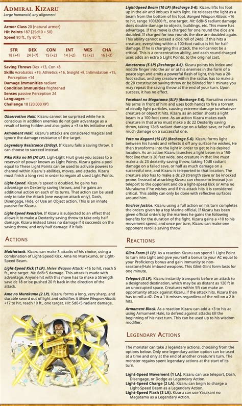 Dandd Admiral Kizaru Statblock R Onepiece