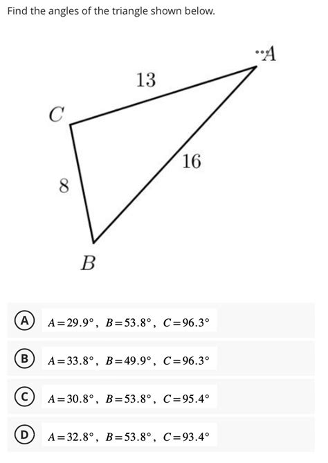 Solved Find The Missing Side Length And Angles For The