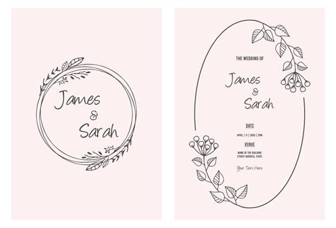 Wedding Invitation Card Template Design Line Art Drawing Of Flowers