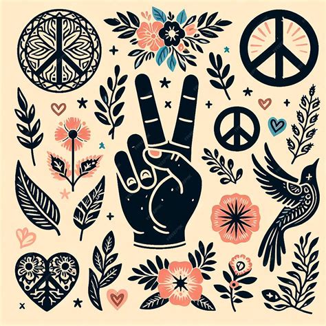 Premium Photo Peace And Love Symbols Drawing Template