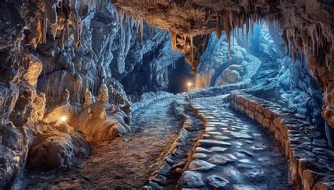 Exploring A Stunning Limestone Cave With Illuminated Pathways And