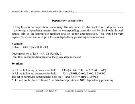 Dependency Preservation Notes Docsity