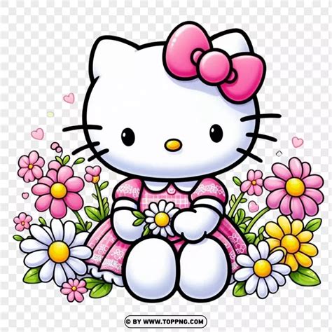 Hello Kitty Sitting With Flowers Toppng Hello Kitty Clipart Hello
