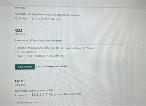 Solved 6 Points Consider Nonnegative Integer Solutions Of