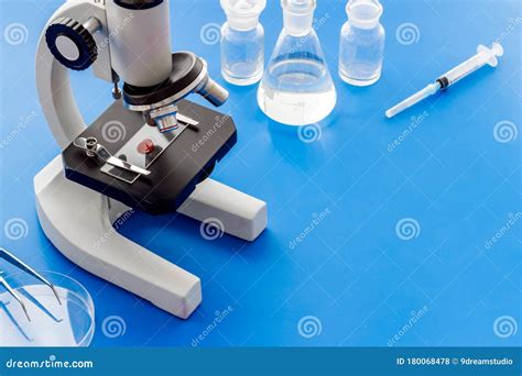 Research Microscope With Molecule Structural Formula Research Stock