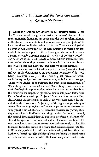 Pdf Laurentius Corvinus And The Epicurean Luther