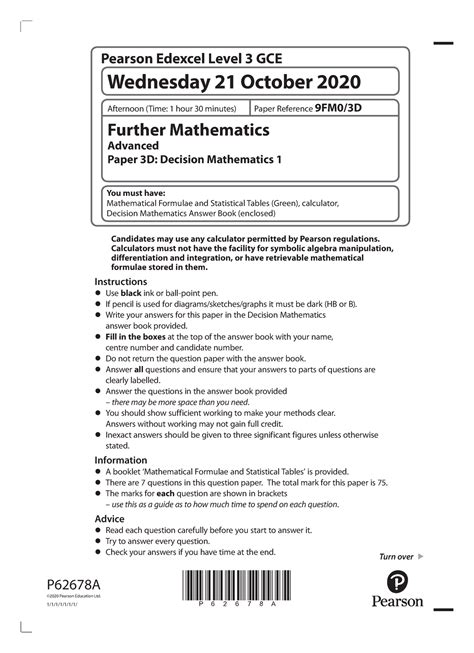 9fm0 3d Decision Mathematics 1 October 2020 Examination Paper Pdf