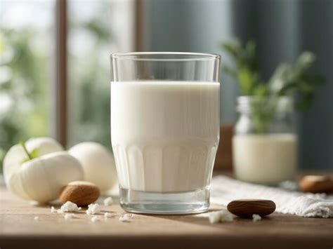 Premium Photo A Glass Of Milk And Some Nuts On A Table With A Window