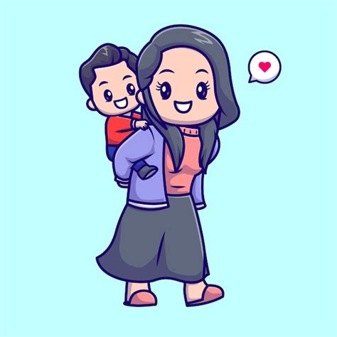 Free Vector Cute Mother Holding Son Cartoon Vector Icon Illustration