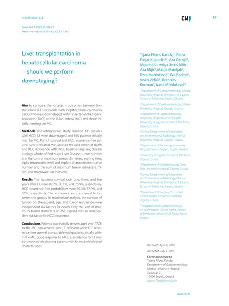 Pdf Liver Transplantation In Hepatocellular Carcinoma Should We Perform Downstaging