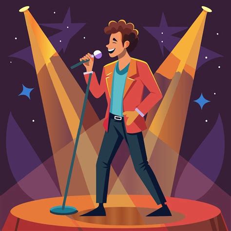 A Poster Of A Man Singing On A Stage With A Microphone Premium Ai