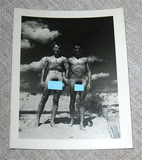 Vintage Beefcake Physique Photograph Two Unidentified Models On Beach