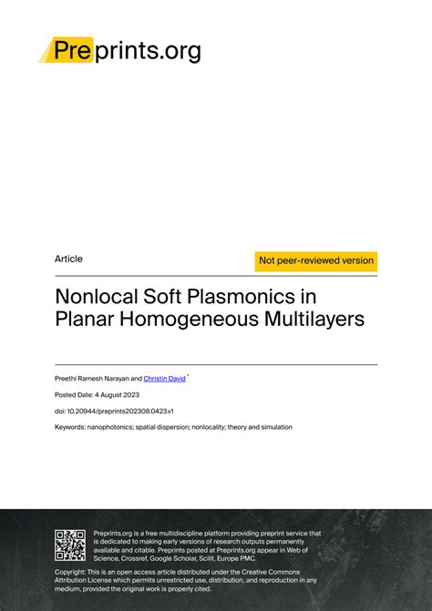 Pdf Nonlocal Soft Plasmonics In Planar Homogeneous Multilayers