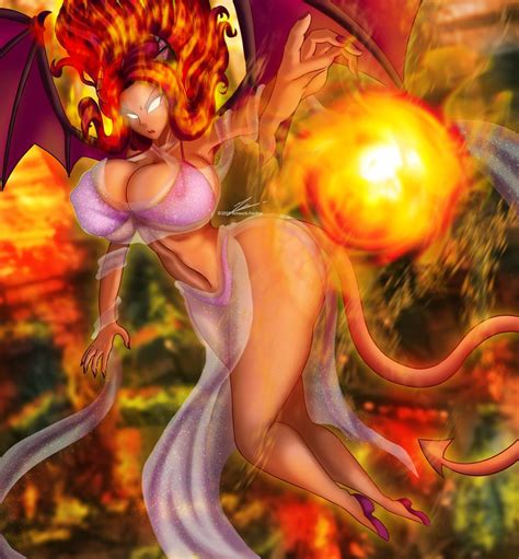 Rule 34 Angry Bikini Curvaceous Curvy Demon Girl Demon Tail Demon Wings Female Fenrox Fireball