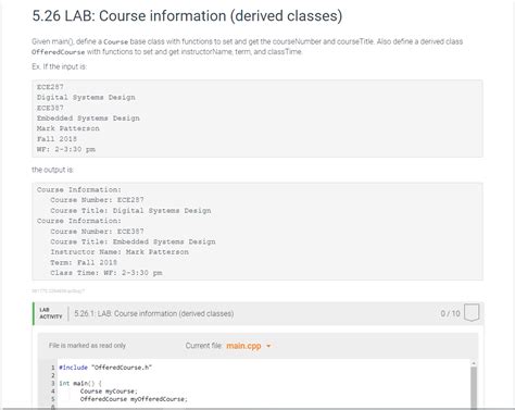 solved 5 26 lab course information derived classes given