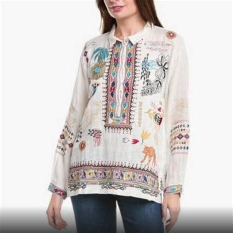 Johnny Was Tops Nwt Johnny Was Biya Jwla Simmie Embroidered Linen