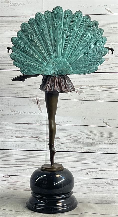 Charleston Peacock Flapper Dancer Girl Art Deco Bronze Sculpture By Pe