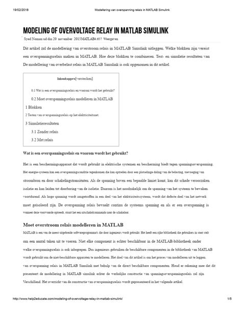 Modellering Van Overspanningsrelais In Matlab Simulink Pdf
