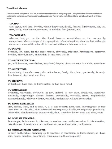 Transitional Markers Pdf Transitional Markers Pdf