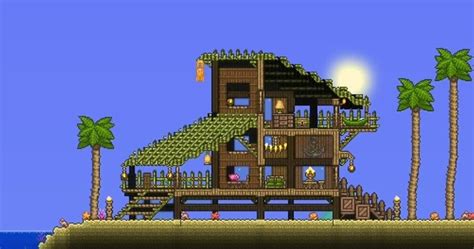 Perspective Beach House Terraria Construção De Minecraft Casa De