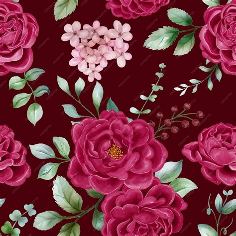Premium Vector Peonies Maroon Watercolor Floral Seamless Pattern