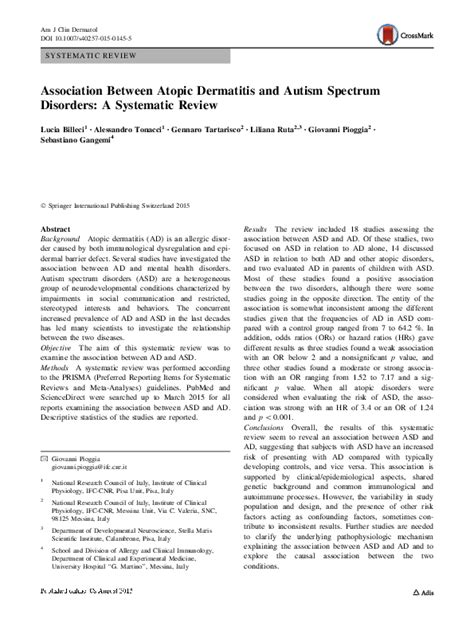 Pdf Association Between Atopic Dermatitis And Autism Spectrum Disorders A Systematic Review