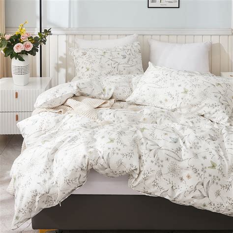 Organic Cotton Floral Duvet Cover Set Reversible Full Size Bedding