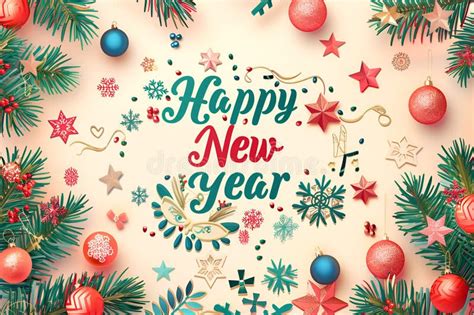 Bold Text Happy New Year With Festive Decorations Stock Image Image