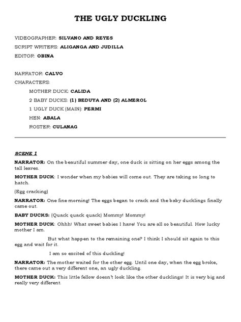 Ugly Duckling Script Pdf Duck The Ugly Duckling