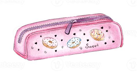 Watercolor Illustration Of A Pink School Pencil Case Fold Store Take