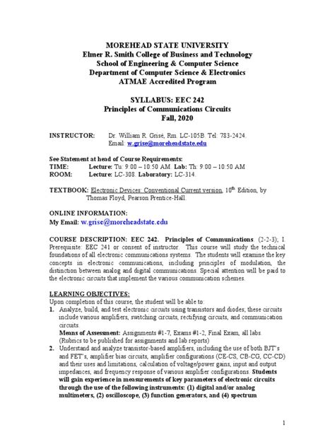 Eec 242 Communications Circuits Syllabus Pdf Amplifier Electronic
