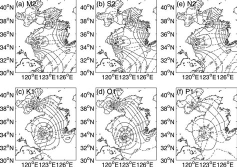 Simulated Cotidal Charts For A M2 B S2 C K1 D O1 E N2 Download Scientific