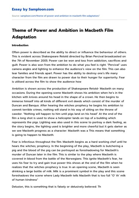 Theme Of Power And Ambition In Macbeth Film Adaptation Analytical Essay