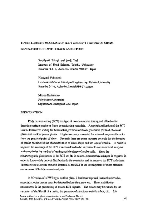 Pdf Finite Element Modeling Of Eddy Current Testing Of Steam