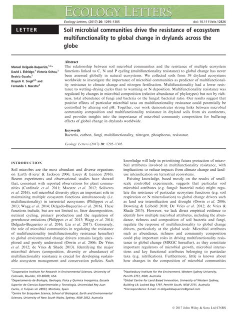 Pdf Soil Microbial Communities Drive The Resistance Of Ecosystem